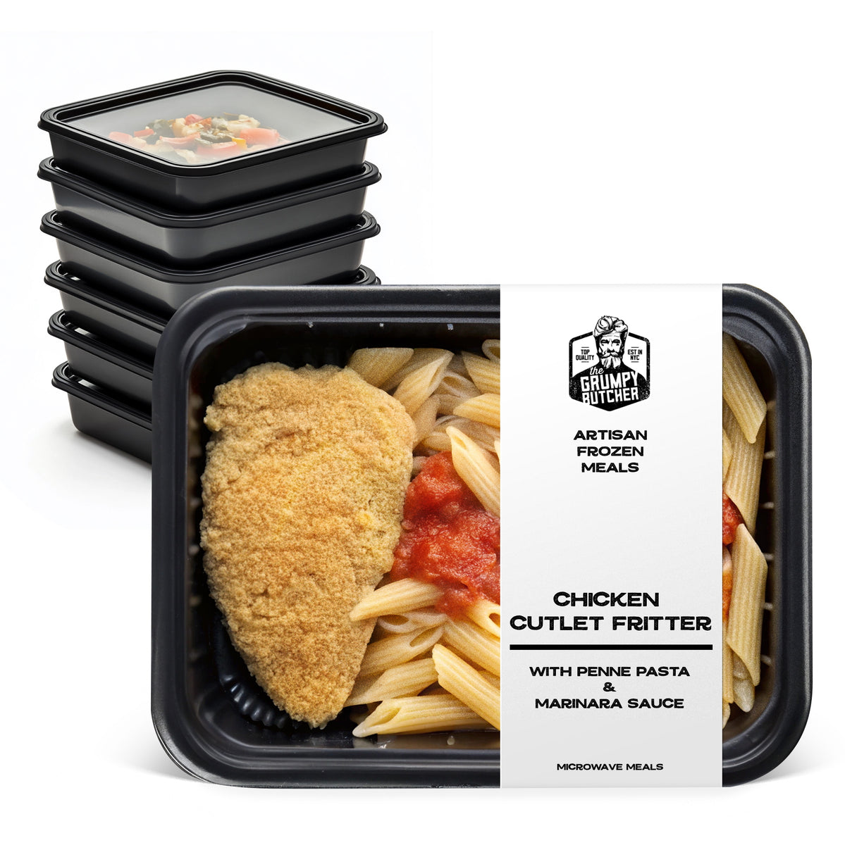 Grumpy Butcher Premium Premade Meals: Chicken Cutlet Fritter & Penne P ...